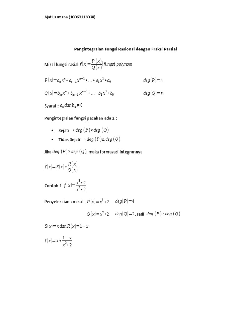 Pengintegralan Fungsi Rasional Dengan Fraksi Parsial | PDF