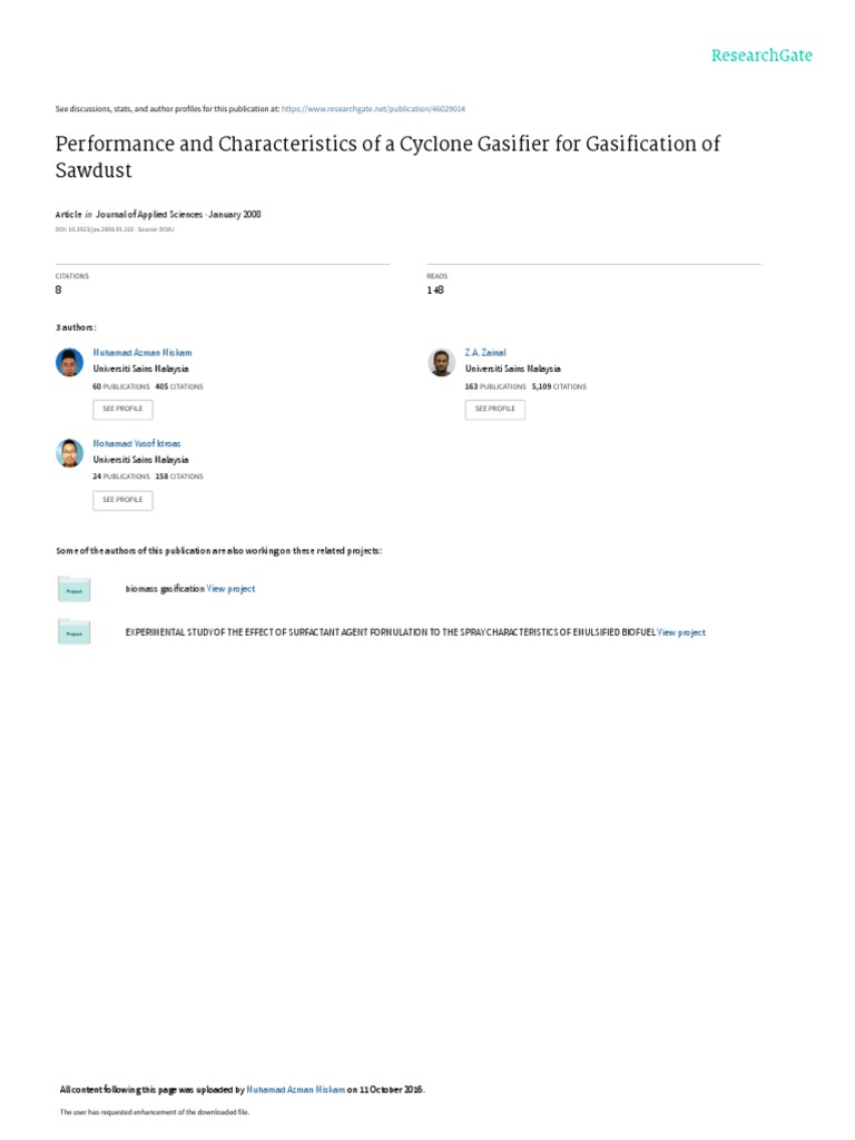 Performance and Characteristics of A Cyclone Gasifier For Gasification ...