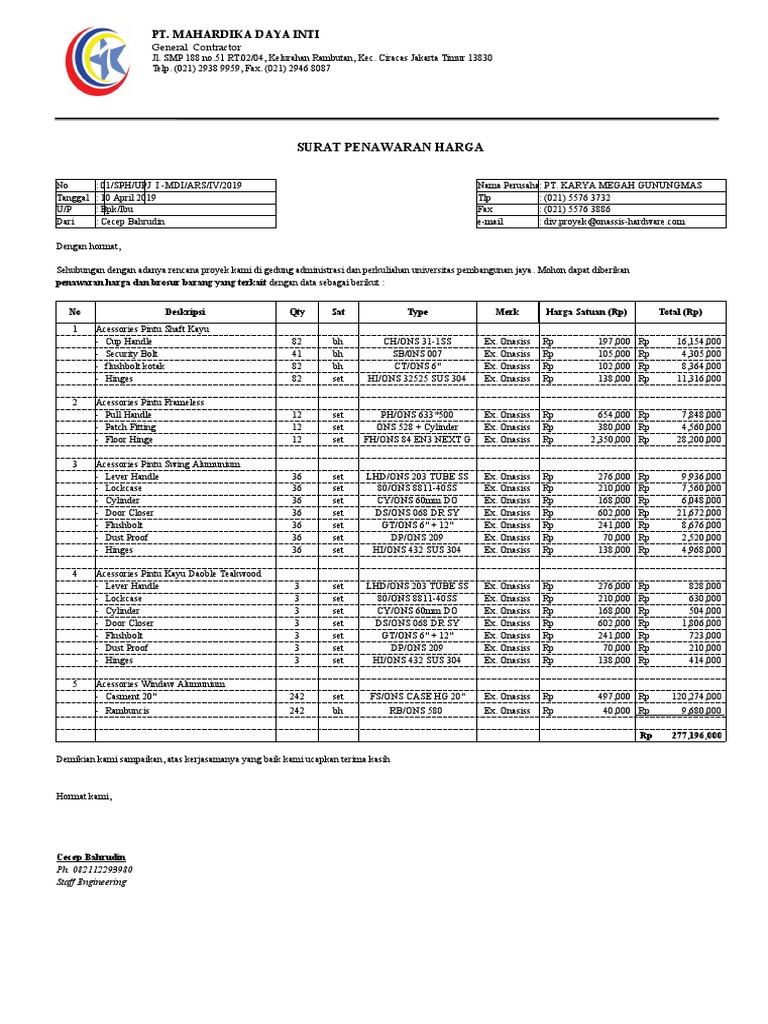Competitive Bid Proposal for Door and Window Hardware Supply and ...