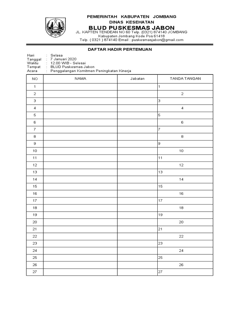 Daftar Hadir Pertemuan | PDF
