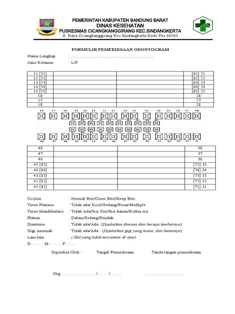 Formulir Pemeriksaan Odontogram Gigi | PDF