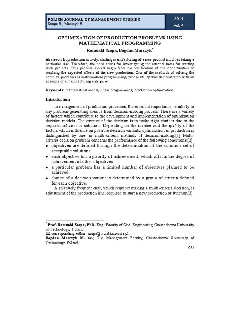Optimization of Production Problems Through Mathematical Modeling and Linear Programming: A Case ...