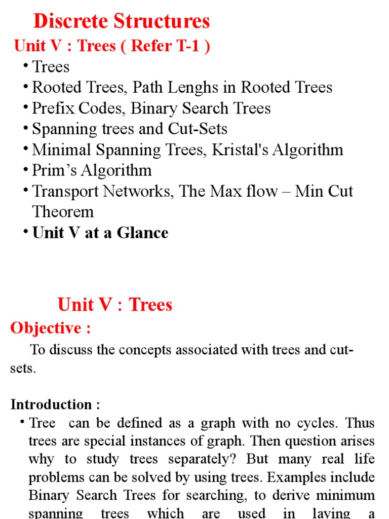 Unit V: Trees (Refer T-1) | PDF | Vertex (Graph Theory) | Algorithms