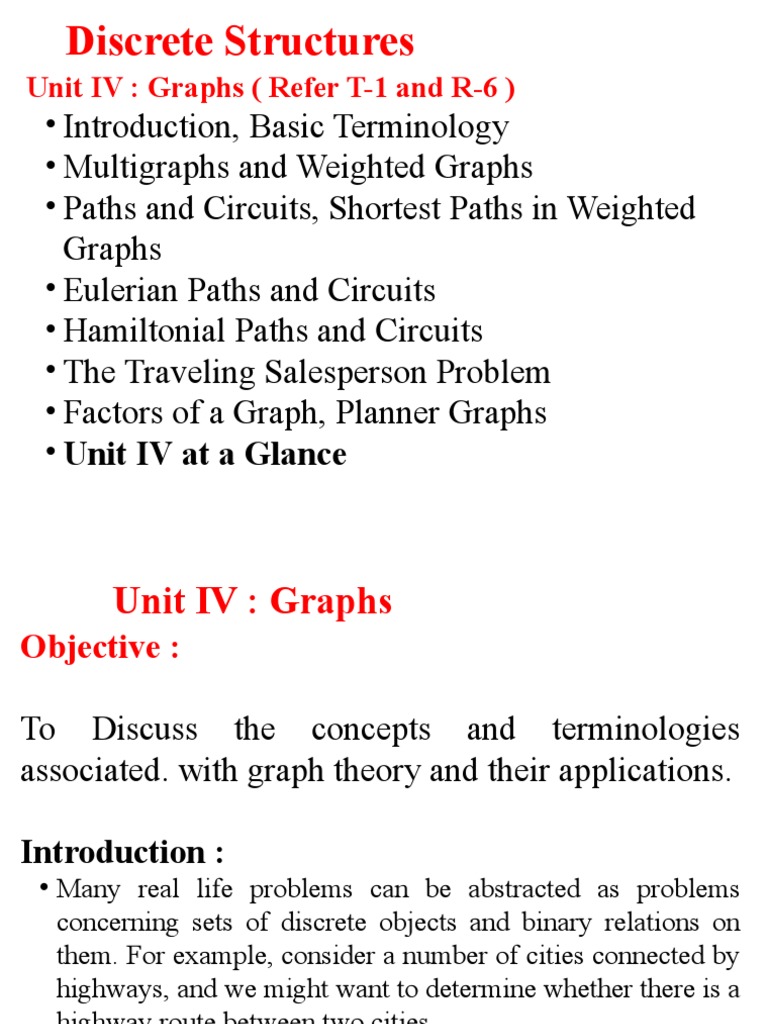 Unit IV: Graphs (Refer T-1 and R-6) | PDF | Vertex (Graph Theory) | Graph Theory