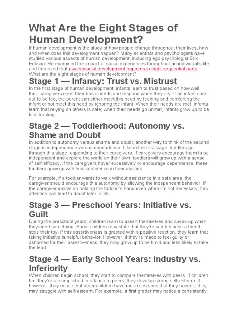 What Are The Eight Stages of Human Development?: Stage 1 - Infancy ...