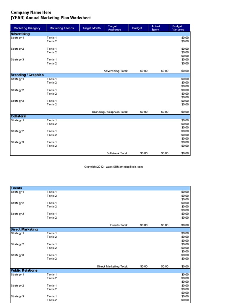 Company Name Here (YEAR) Annual Marketing Plan Worksheet: Advertising ...