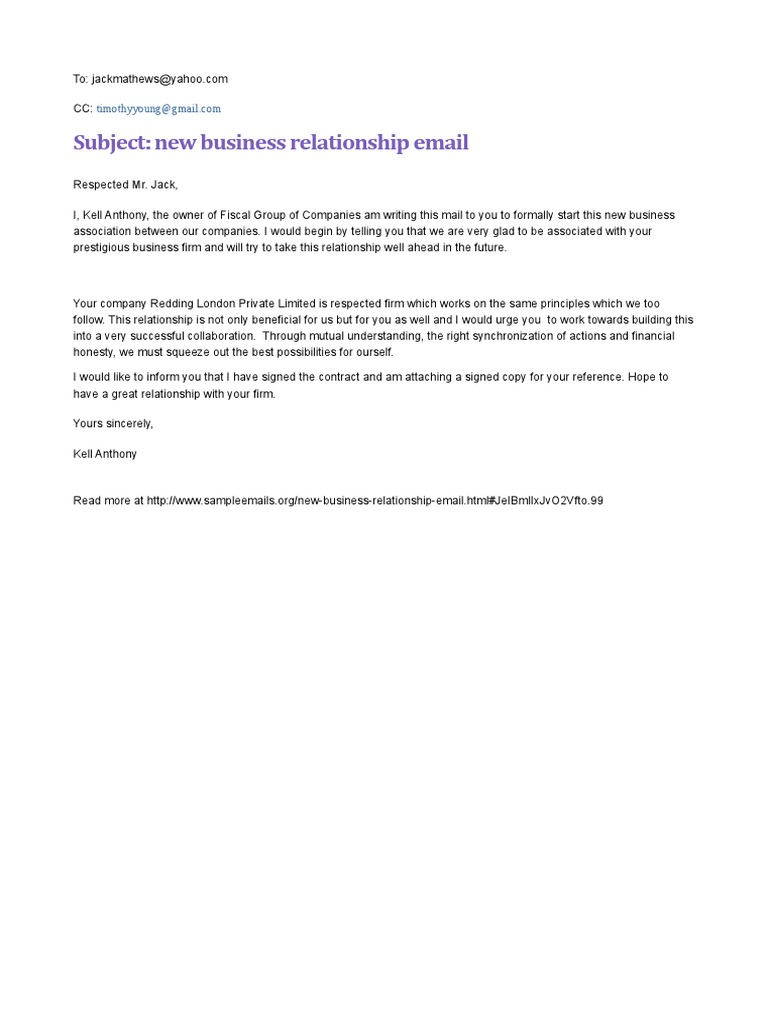 Subject: New Business Relationship Email | PDF