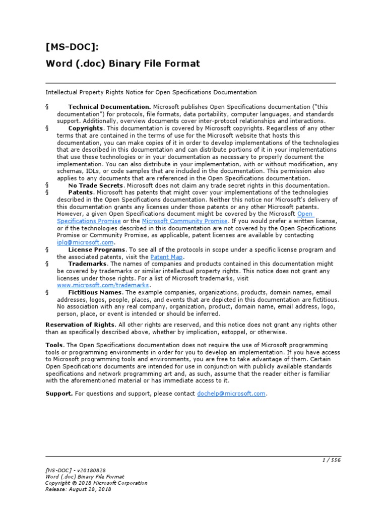 (MS-DOC) : Word (.Doc) Binary File Format: Open Specifications Promise Microsoft Community ...