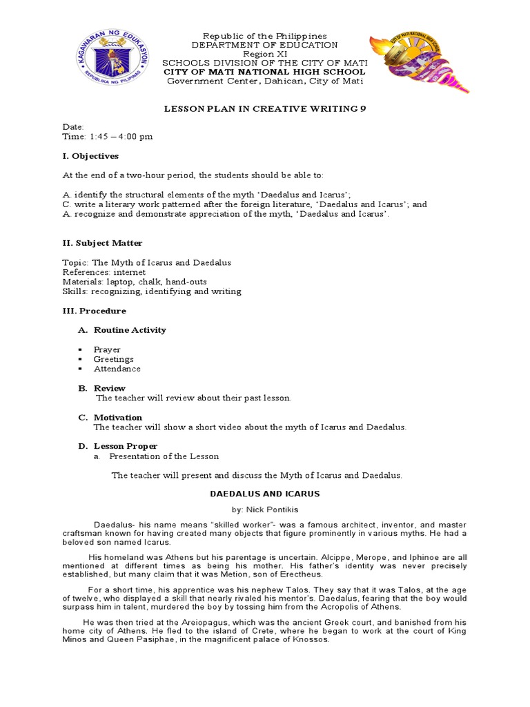 Creative Writing Lesson Plan: Icarus Myth | PDF | Theseus | Minotaur