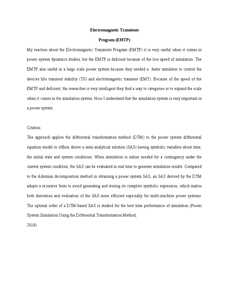 Electromagnetic Transients Program (EMTP) | PDF