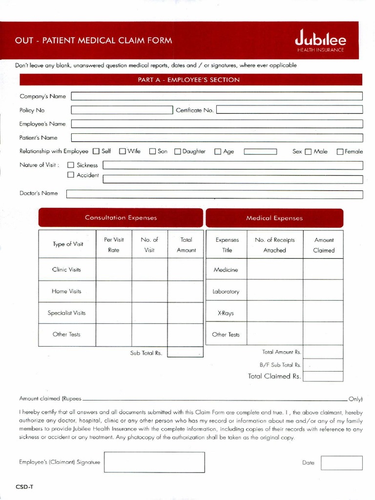 Jubilee Health Insurance Claim Form | PDF | Medical Prescription ...