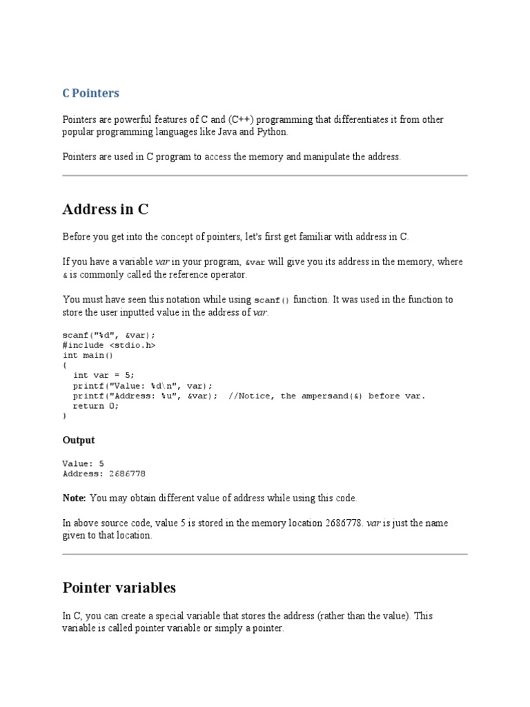 C Pointers | PDF | Pointer (Computer Programming) | C (Programming Language)