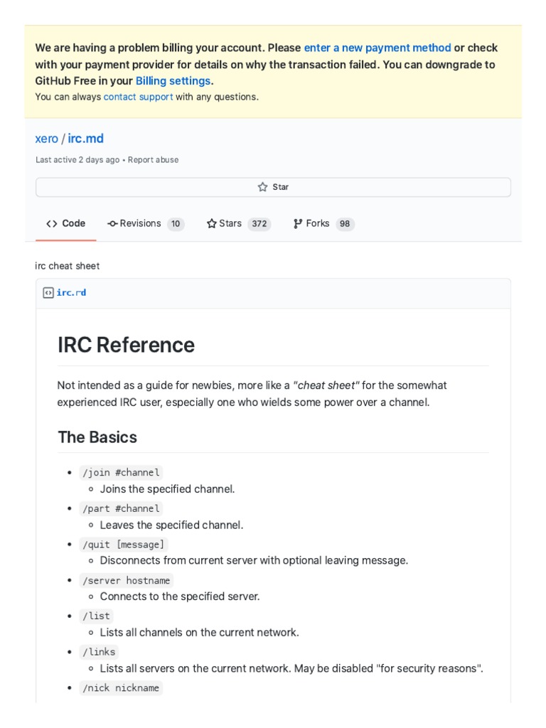 IRC Cheat Sheet - A Reference for IRC Commands, Channel Modes, Nick ... IRC Cheat Sheet - A Reference for IRC Commands, Channel Modes, Nick ...