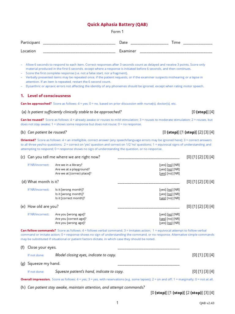 Quick Aphasia Battery Assessment Guide | PDF | Speech | Word