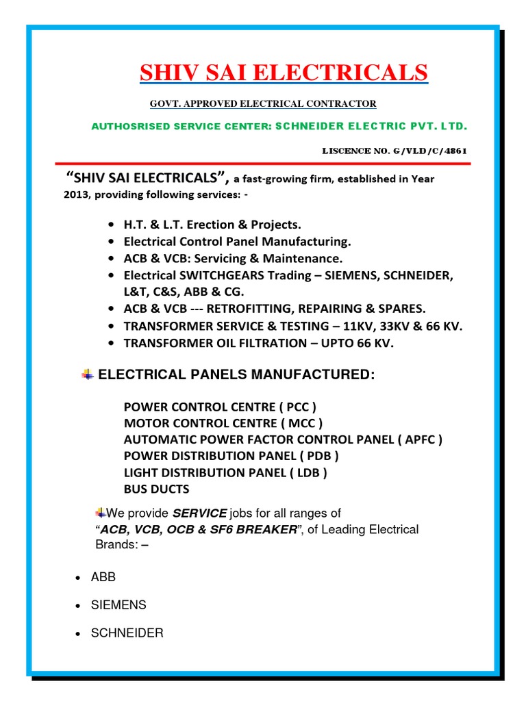 Shiv Sai Electricals - Company Profile | PDF | Electricity | Electrical Engineering
