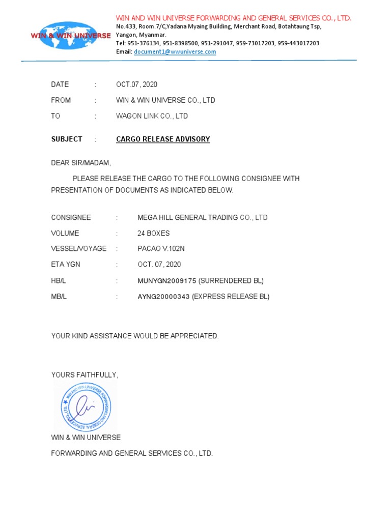 Release Letter For Mega Hill | PDF | Business | Finance & Money Management