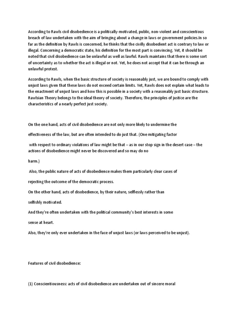 Rawlsian Theory of Civil Disobedience | PDF | Civil Disobedience | John ...