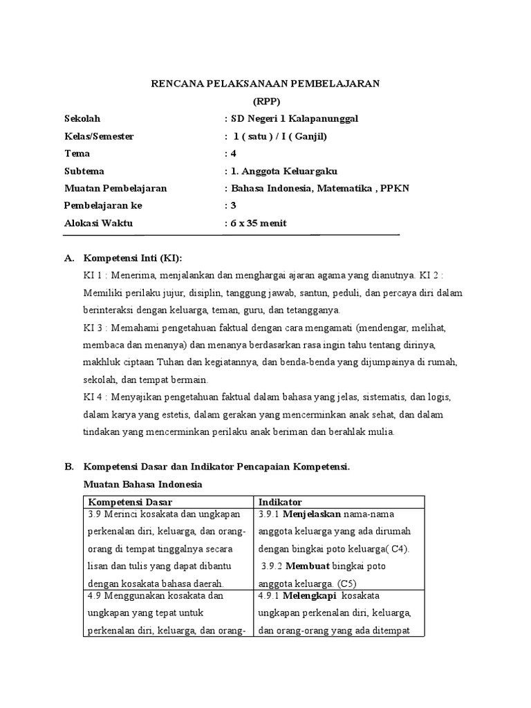 RPP Kelas Rendah | PDF
