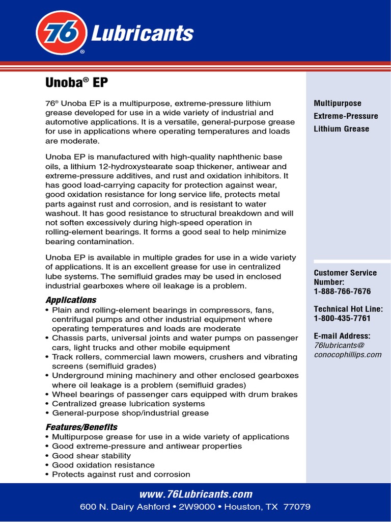 Lubricants: Unoba EP | PDF | Bearing (Mechanical) | Lubricant