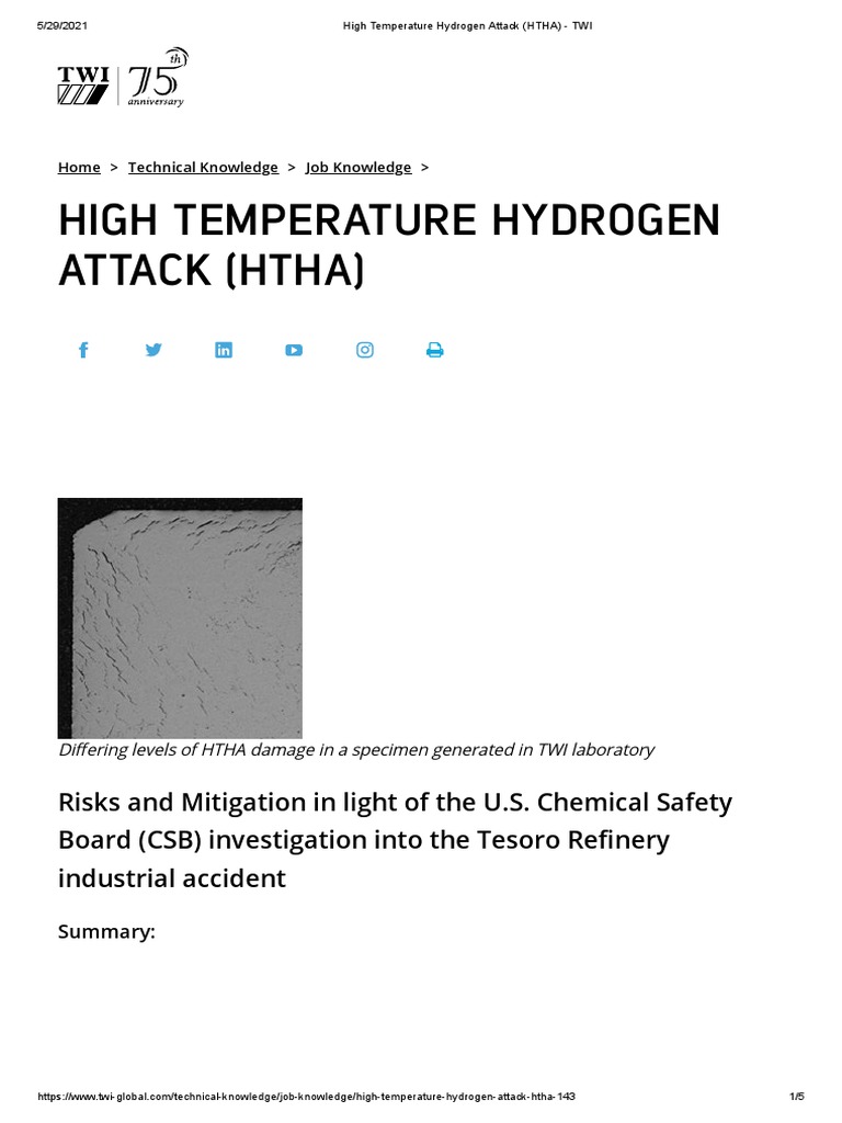 High Temperature Hydrogen Attack (HTHA) - TWI | PDF