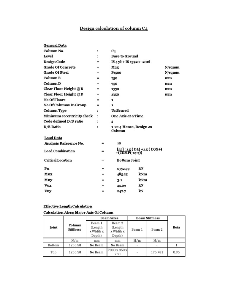 Design Calculation of Column C4 | PDF | Beam (Structure) | Deep Foundation