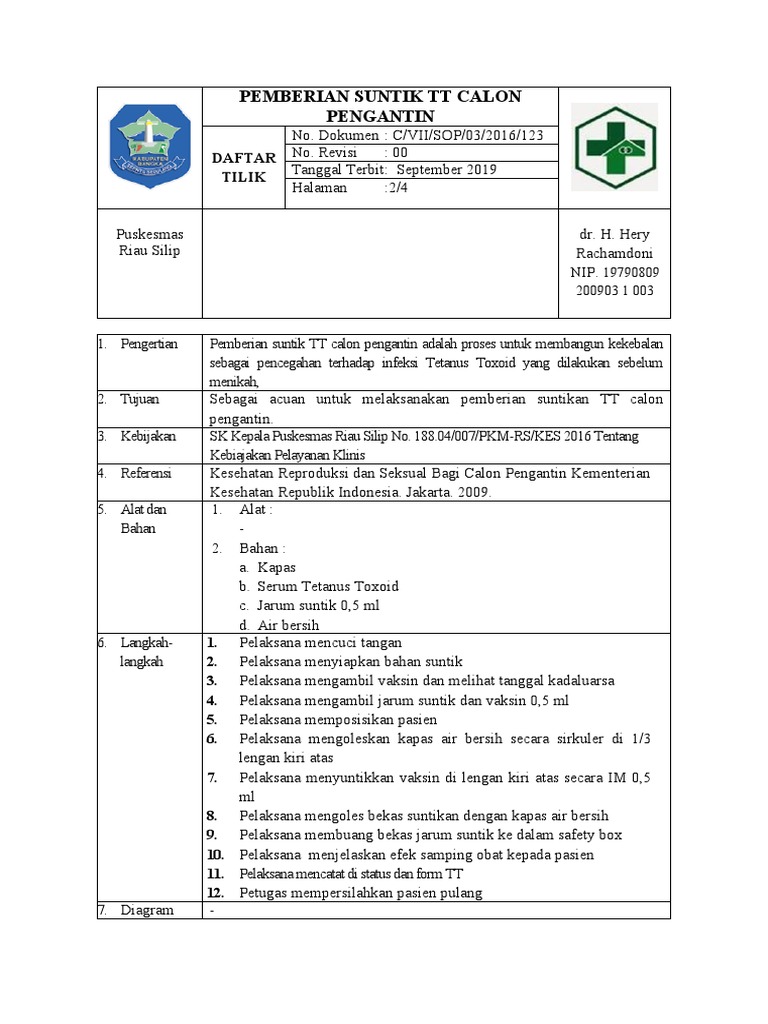 Sop Pemberian Suntik TT Catin | PDF