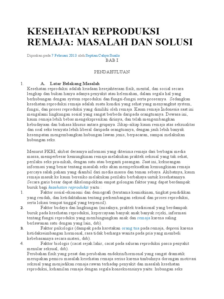 Masalah Kesehatan Reproduksi Remaja | PDF | Pengembangan Diri | Kesehatan Holistik