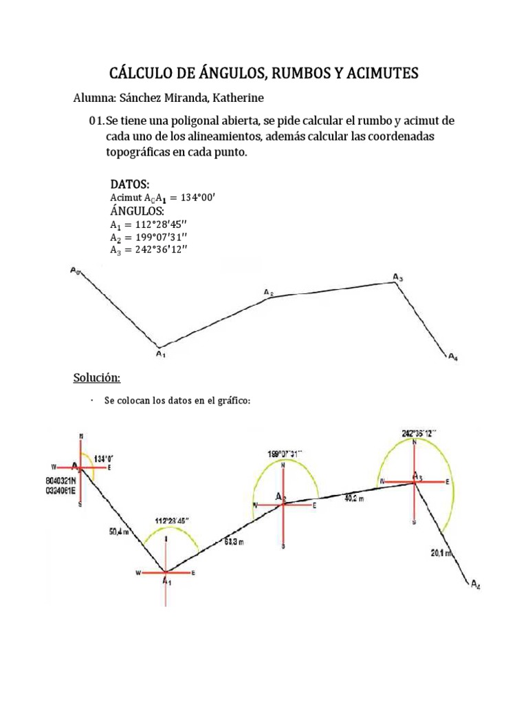 Cálculo de Ángulos, Rumbos y Acimut | PDF