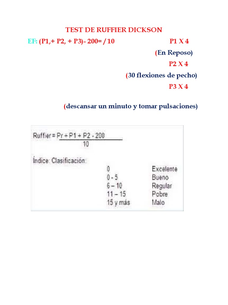 Test de Ruffier Dickson: Fórmula y Ejemplo | PDF | Métodos y materiales ...