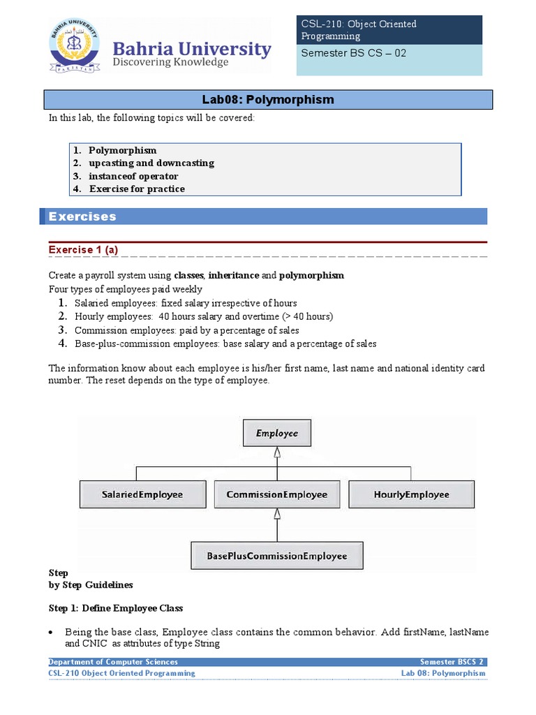 Lab 08 - Polymorphism | Download Free PDF | Method (Computer Programming) | Constructor (Object ...
