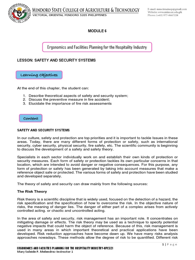 Module 6 - Safety and Security Systems | PDF | Risk | Safety