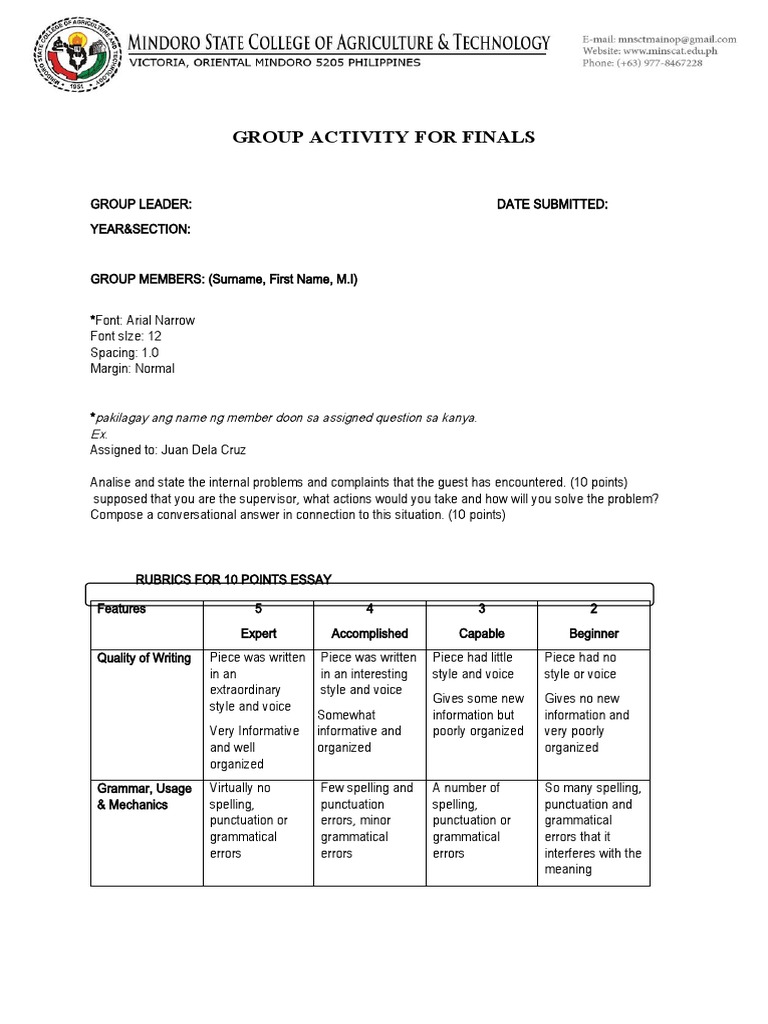 Final Group Activity Sheet Format | PDF | Essays | Grammar