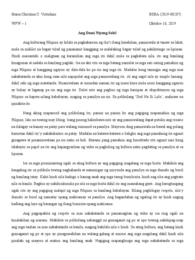 Repleksyon Paper Sa Ded Na Si Lolo | PDF