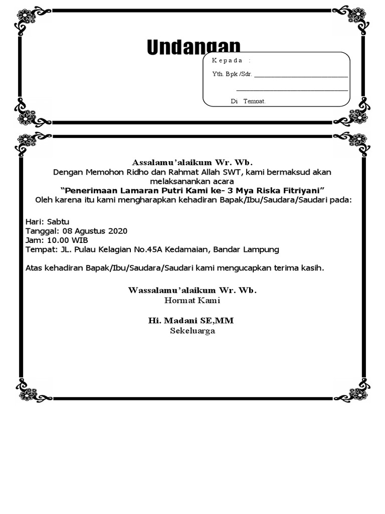 Undangan Lamaran Mya Riska | PDF