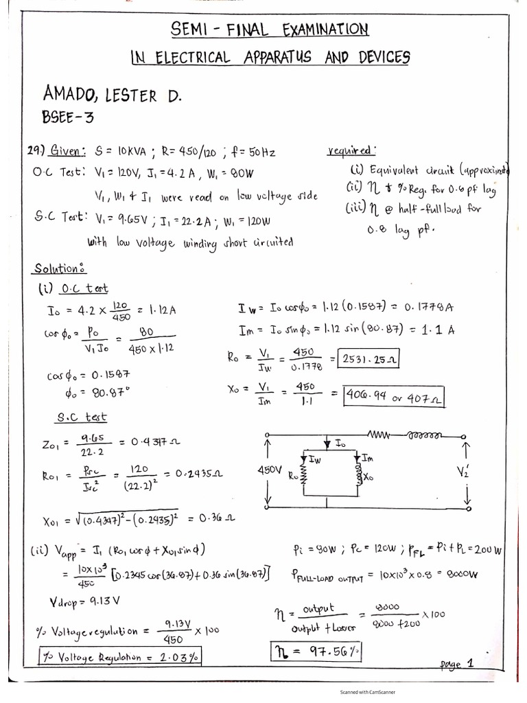 Semi-Final Exam in Electrical Apparatus | PDF