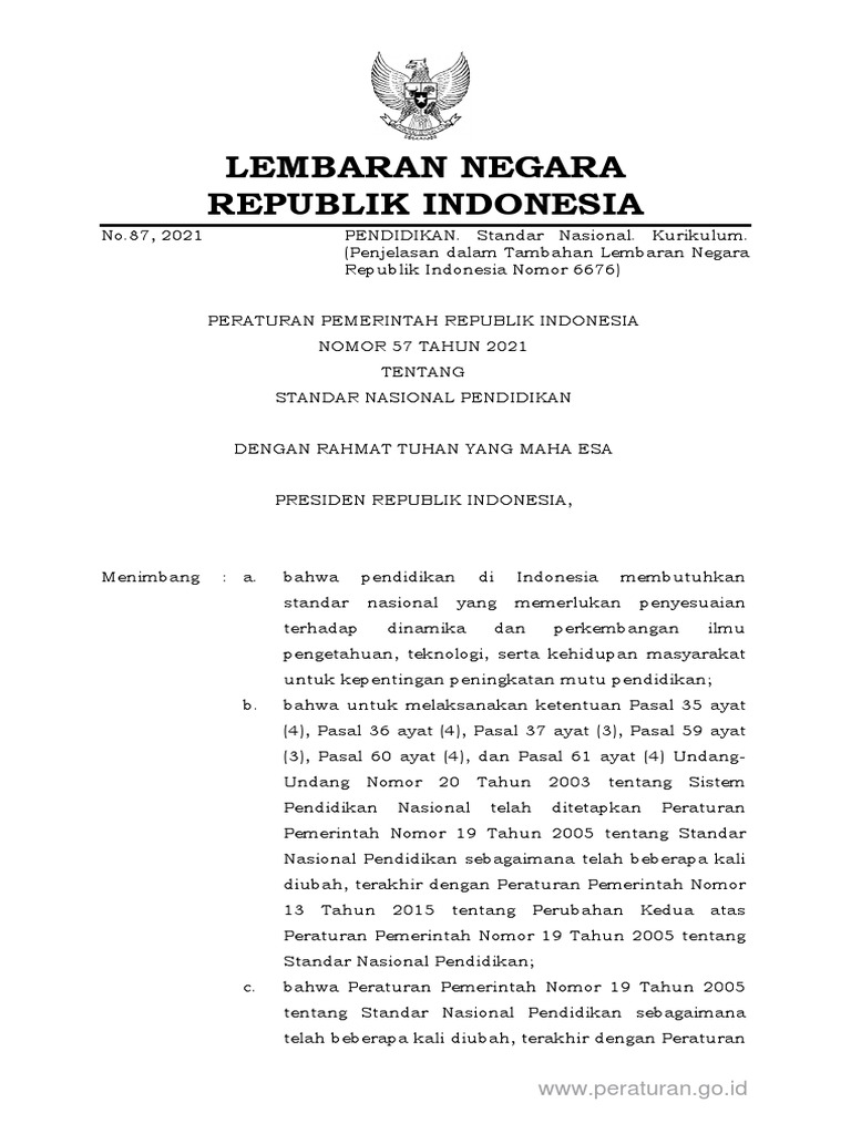 PP 57-2021 Standar Nasional Pendidikan | PDF