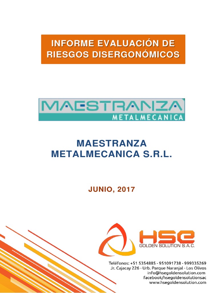 Informe Evaluación de Riesgo Disergonómico-MAESTRANZA | PDF | Factores humanos y ergonomía ...