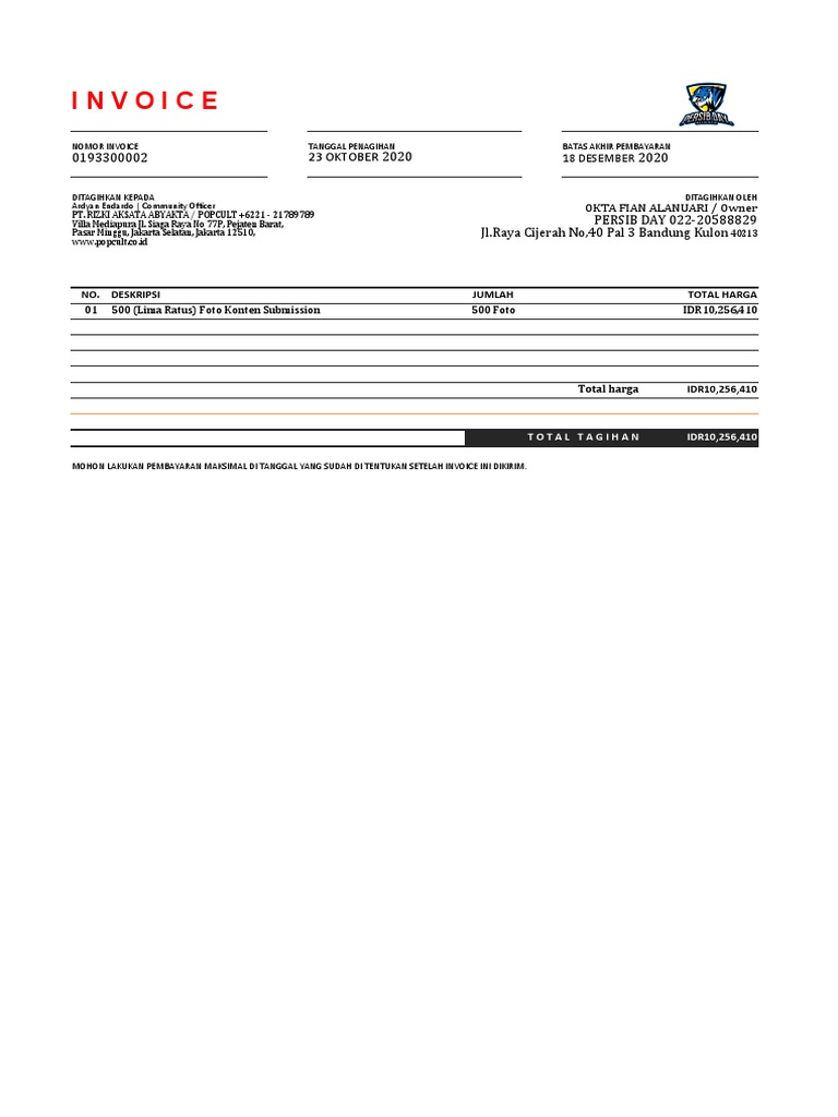 Template Invoice Pembayaran Foto | PDF