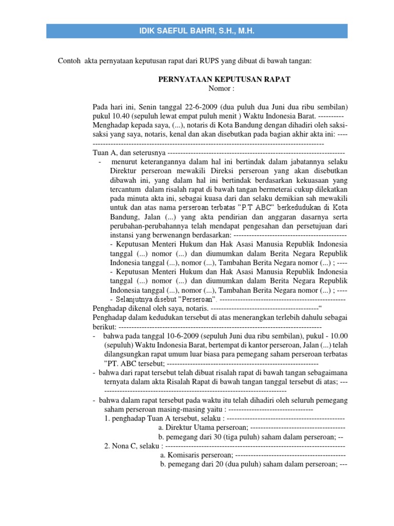 Contoh Akta Pernyataan Keputusan Rapat D | PDF Contoh Akta Pernyataan Keputusan Rapat D | PDF