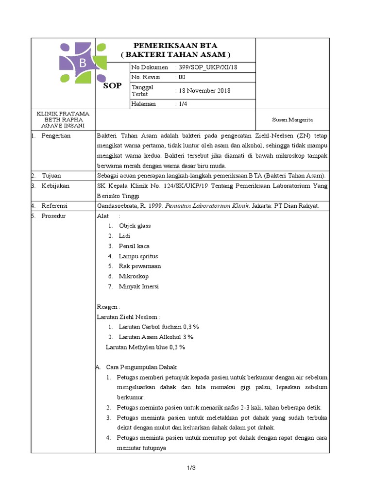 8.1.1.1 Pemeriksaan Bta | PDF | Sains & Matematika