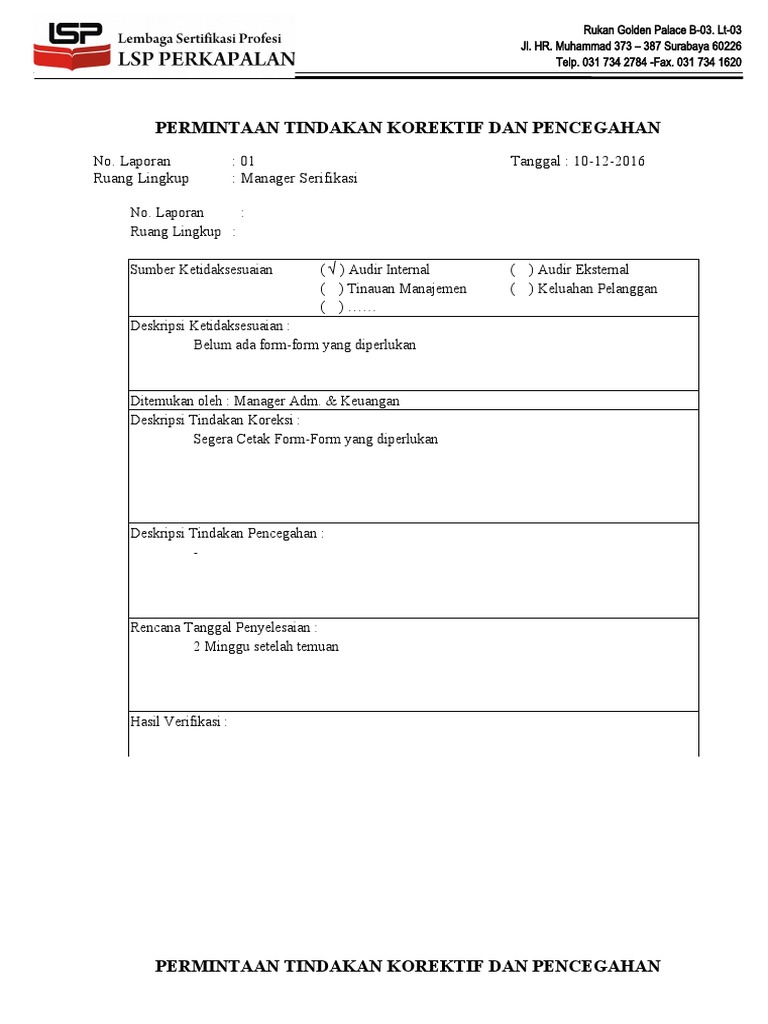 Form Daftar Koreksi Temuan | PDF