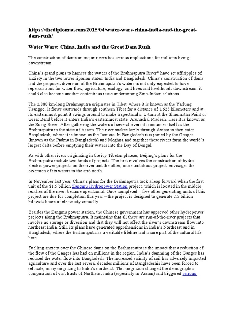 Brahmaputra Water Conflict | PDF | Environment | Water