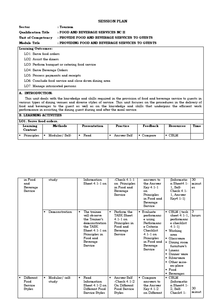 Session Plan | PDF | Tableware | Restaurants