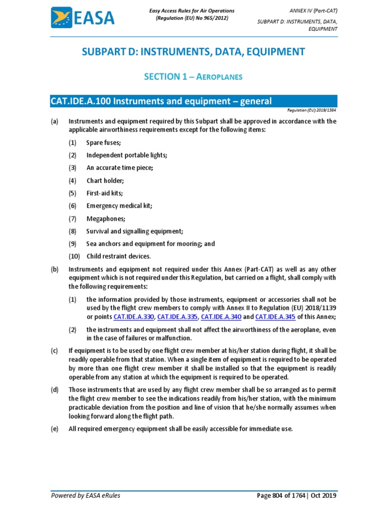 Air Operations Annex IV (Part-CAT), Subpart D (Instruments, Data ...