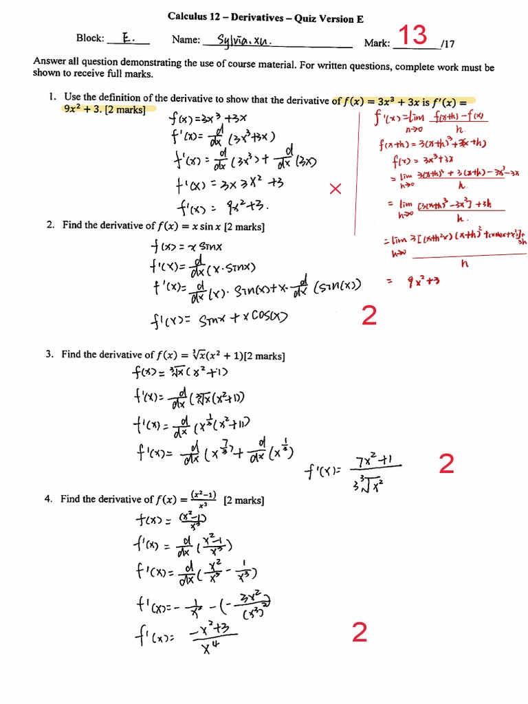 Derivative Quiz | PDF