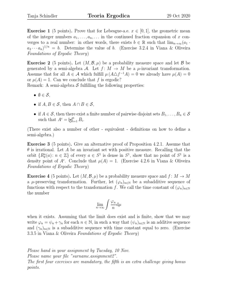 Teoria Ergodica: 1 N N 1 2 N 1/n | Download Free PDF | Measure ...
