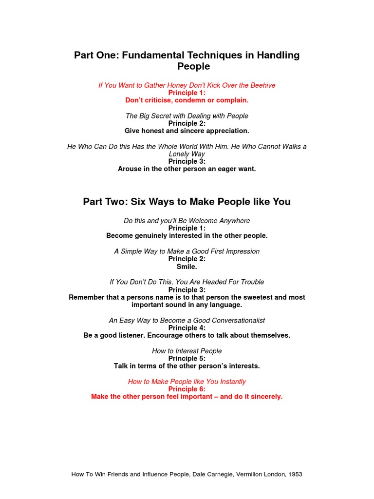 Carnegie's Principles for Winning Friends | PDF