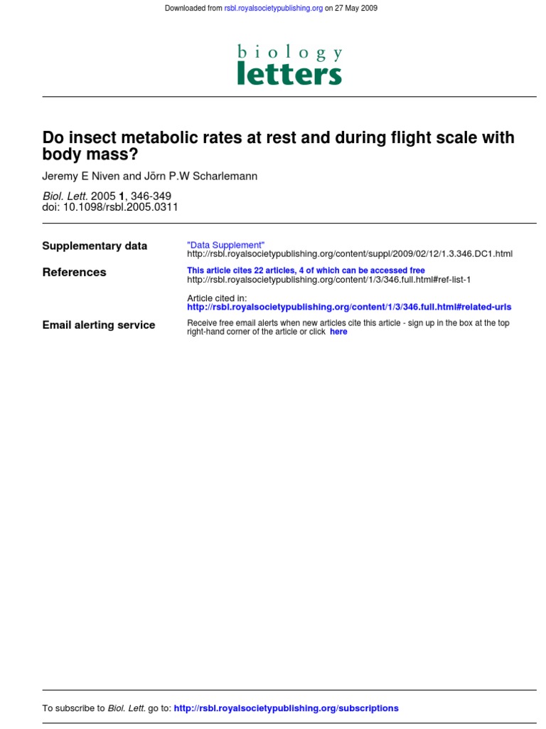 Body Mass? Do Insect Metabolic Rates at Rest and During Flight Scale ...