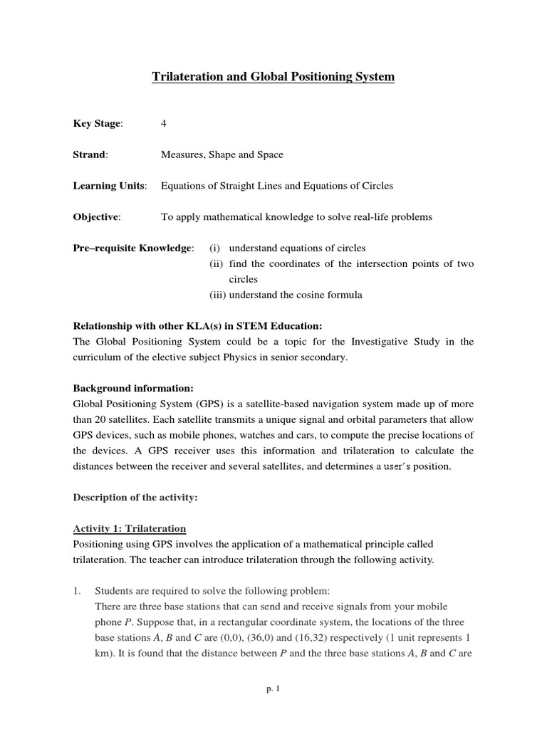 STEM Example Sec Trilateration GPS Eng | PDF | Global Positioning ...