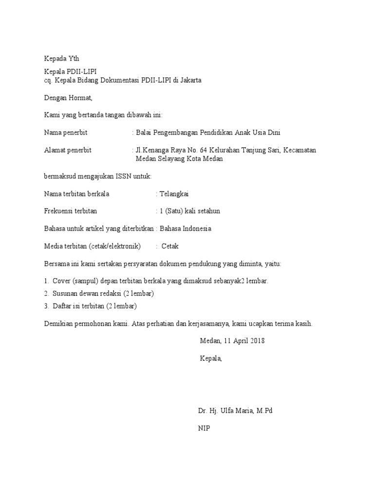 Contoh Surat Permohonan Issn | PDF